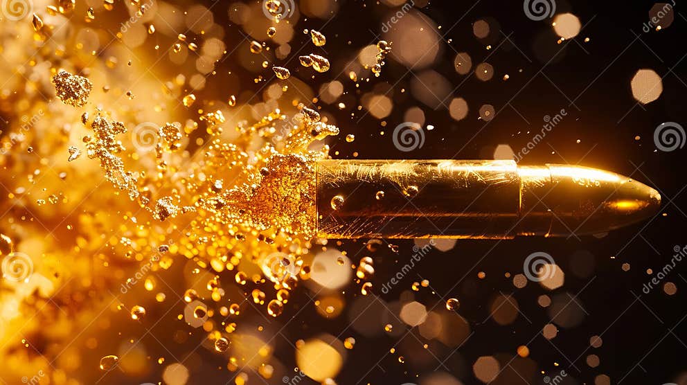A Bullet Exploding Out of a Bullet Casing on a Black Background Stock ...