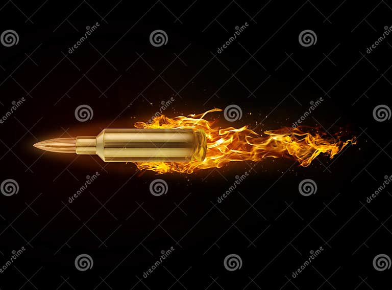 Bullet, on Fire on Black Background. 3d Render Stock Illustration ...