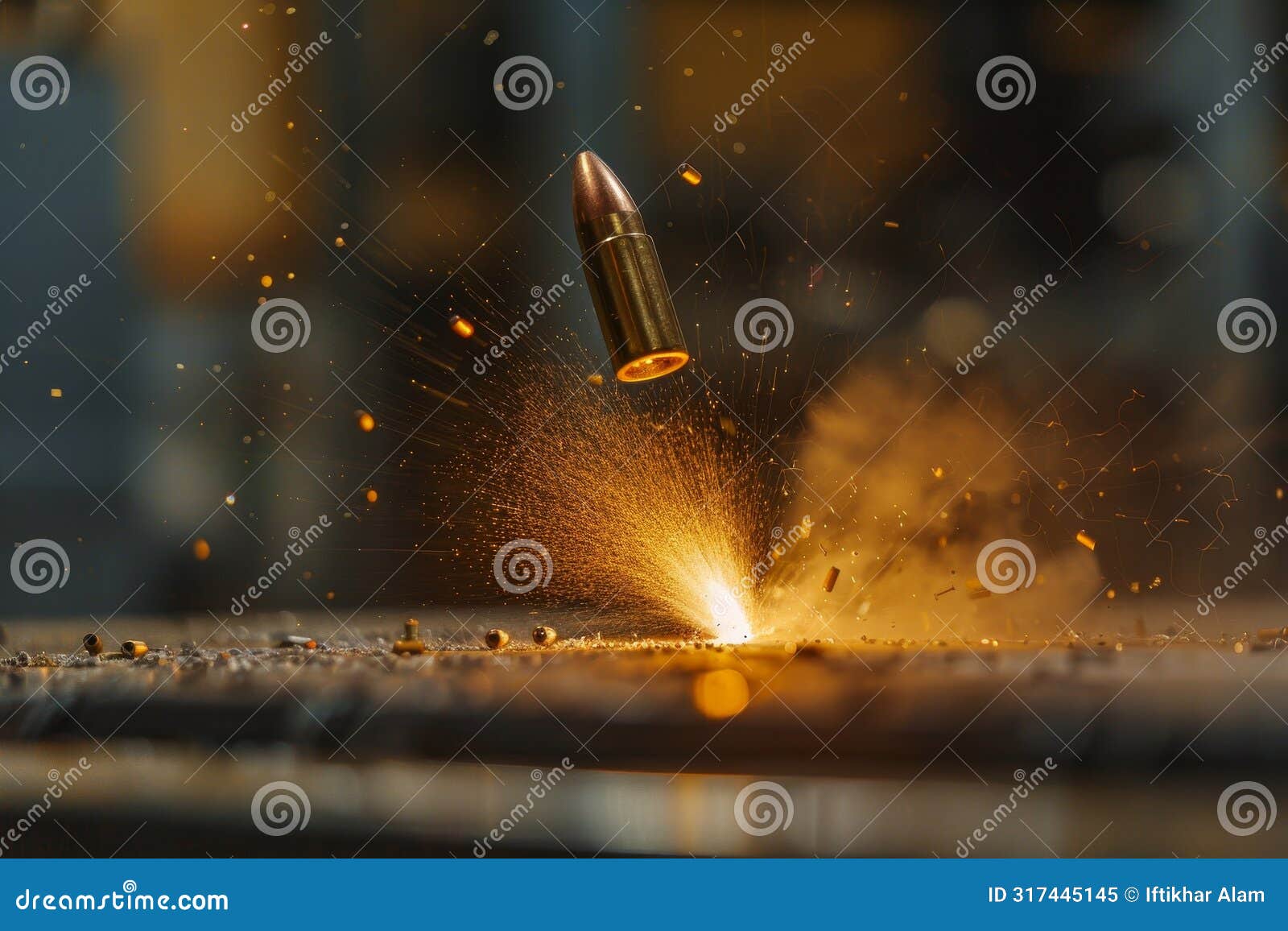 A Bullet Hitting the Ground with Force, Causing an Explosion of Debris ...
