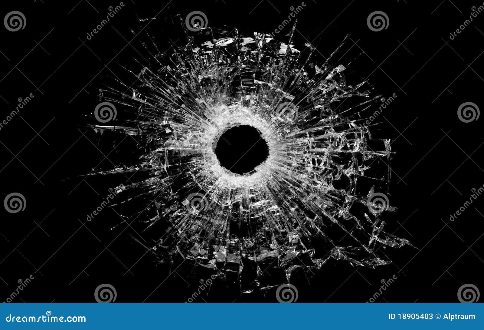 Bullet Hole In Glass Isolated On Black Royalty-Free Stock Photo ...