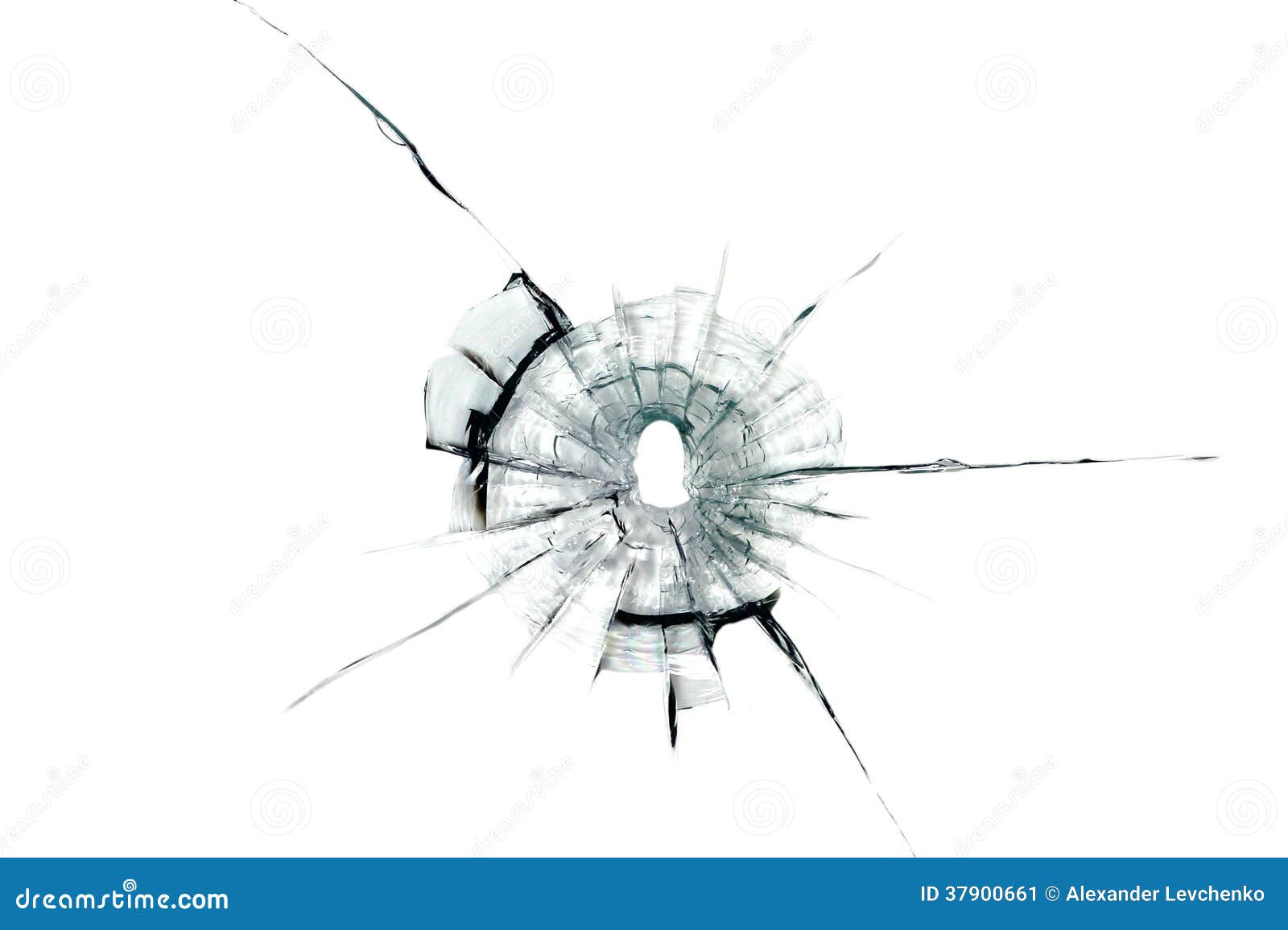 The Glass Hole Shatters On The Window From A Bullet Shot. Broken Glass ...