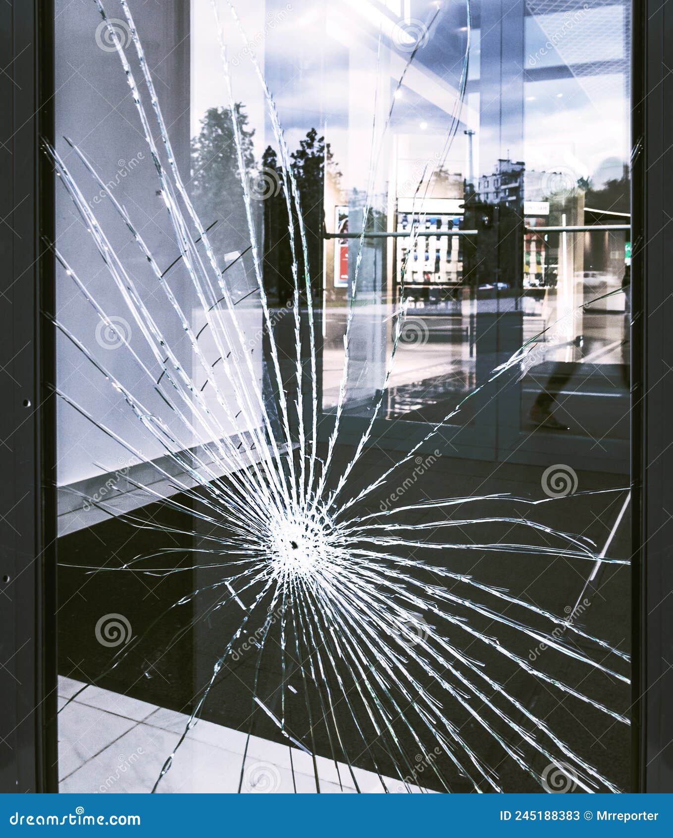 Bullet Hole in Office Window Stock Image - Image of strike, street ...