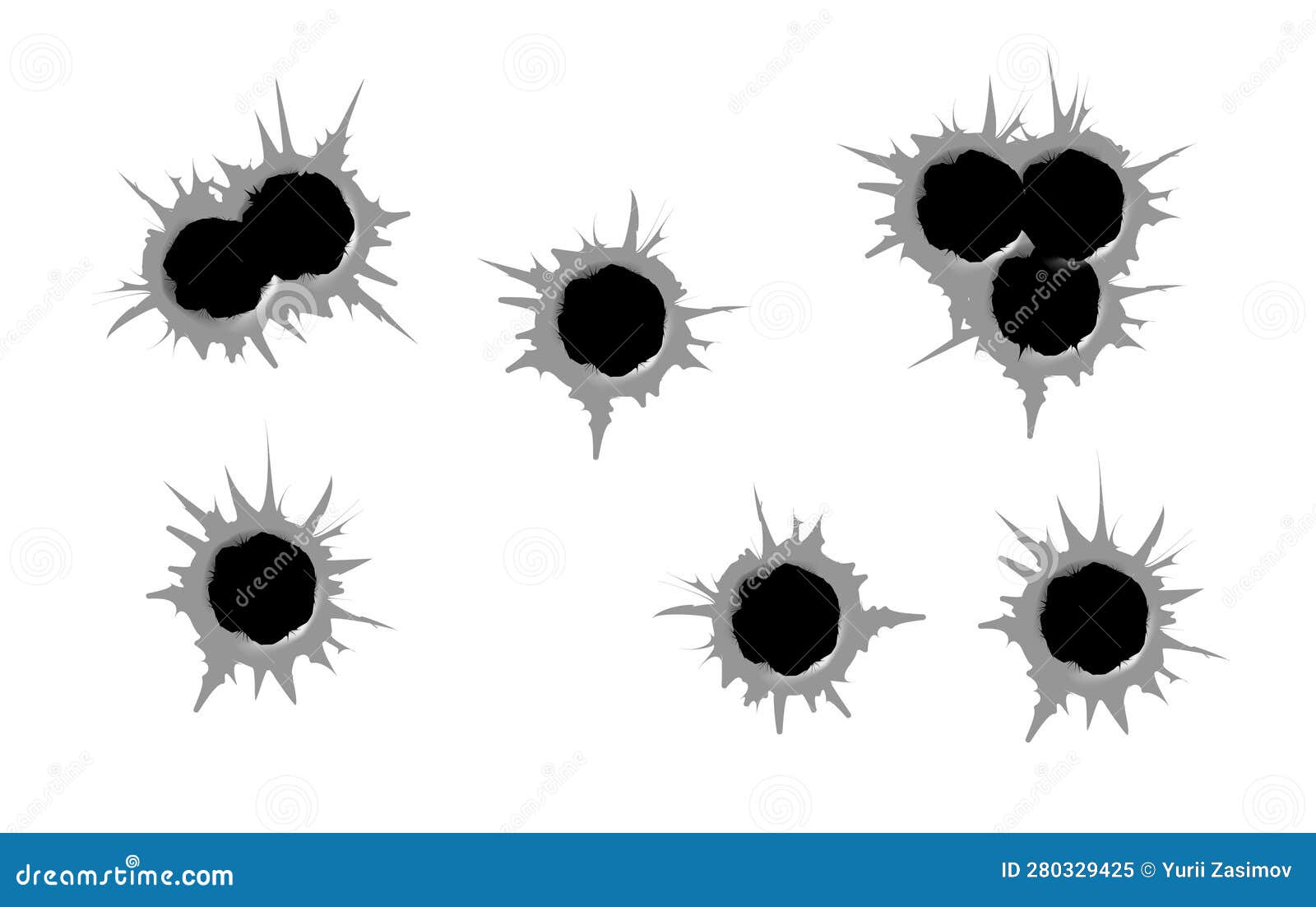 Bullet Hole Template. Damage and Cracks on Surface from Bullet Stock ...
