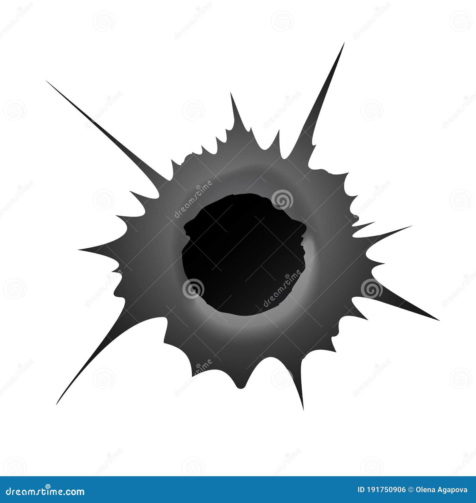 Bullet Hole on White Background. Realisic Metal Bullet Hole, Damage ...