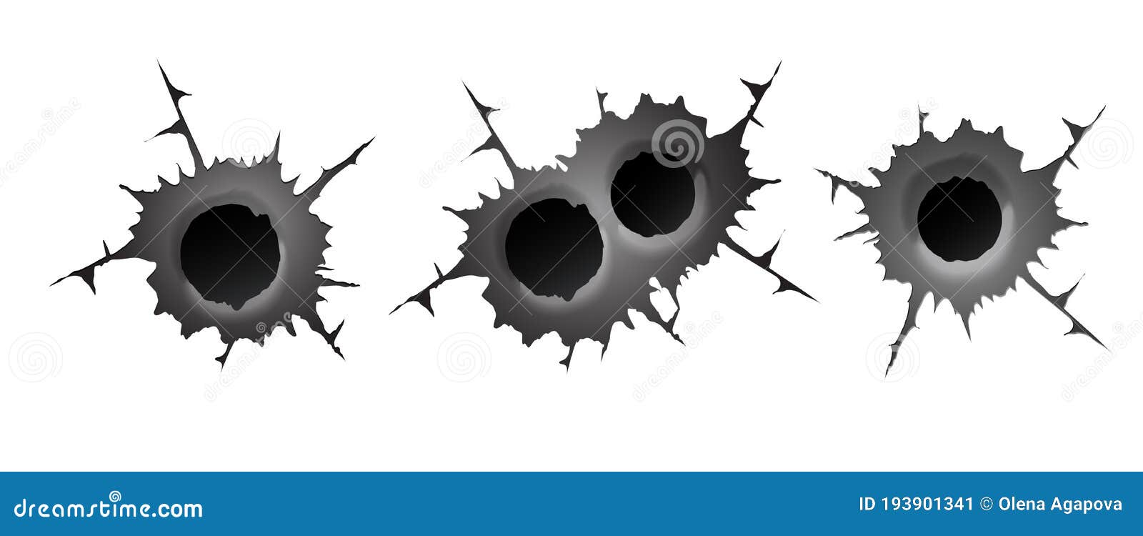 Bullet Hole On White Background. Realisic Metal Single And Double ...