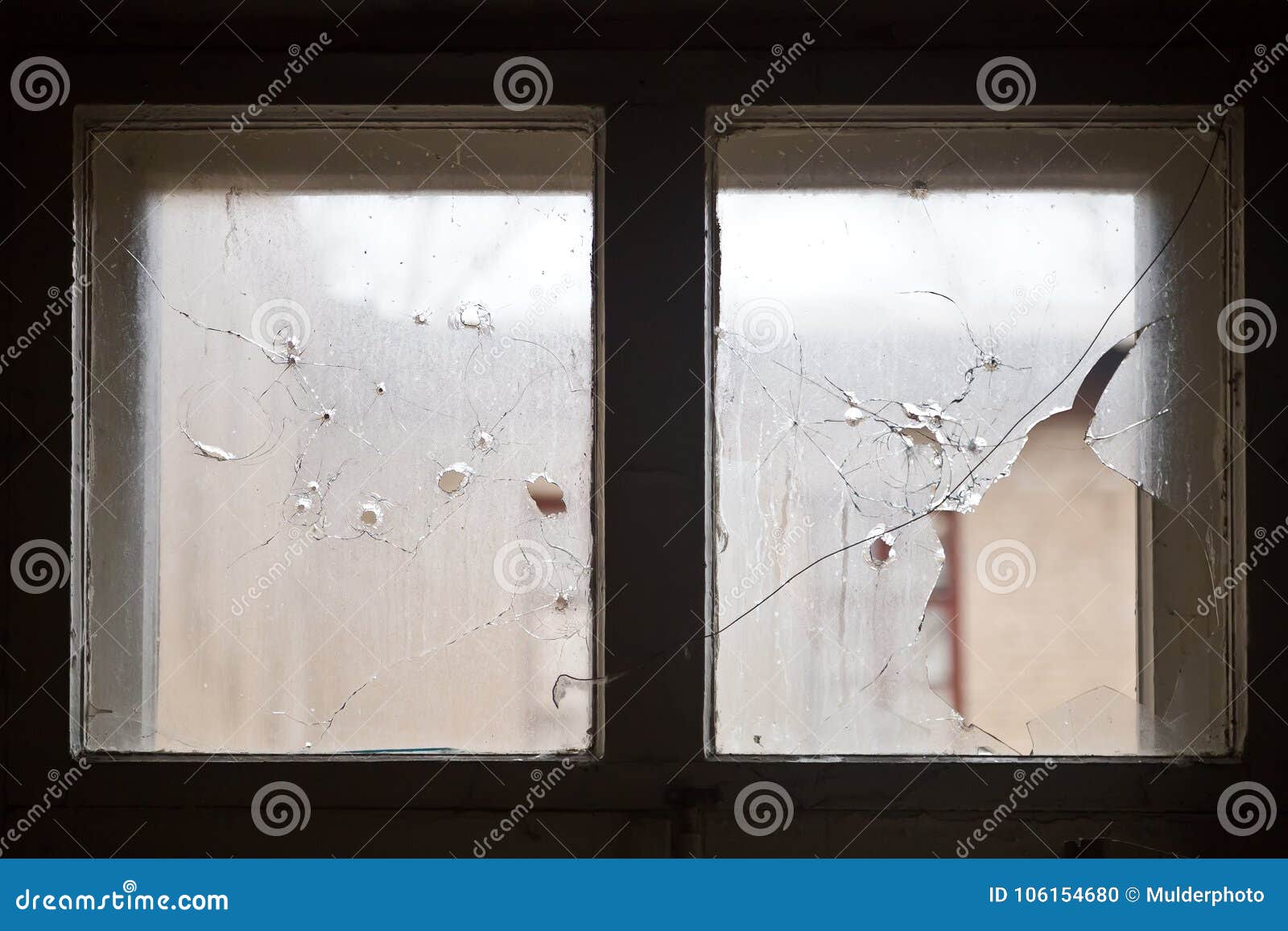Bullet Holes on Broken Window Glass Stock Photo - Image of damage ...
