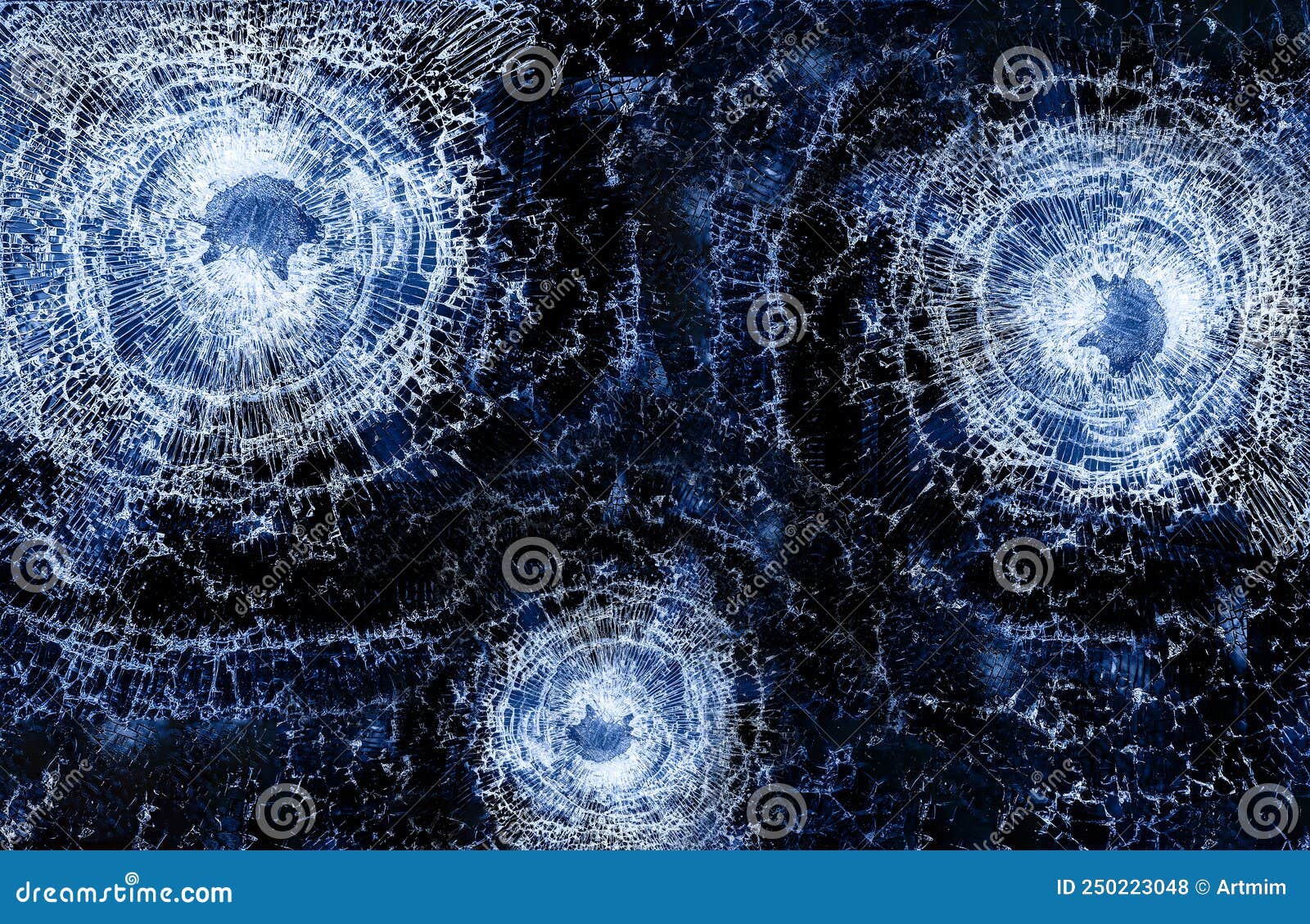 Bullet Holes in Glass Closeup on Black Background Stock Photo - Image ...