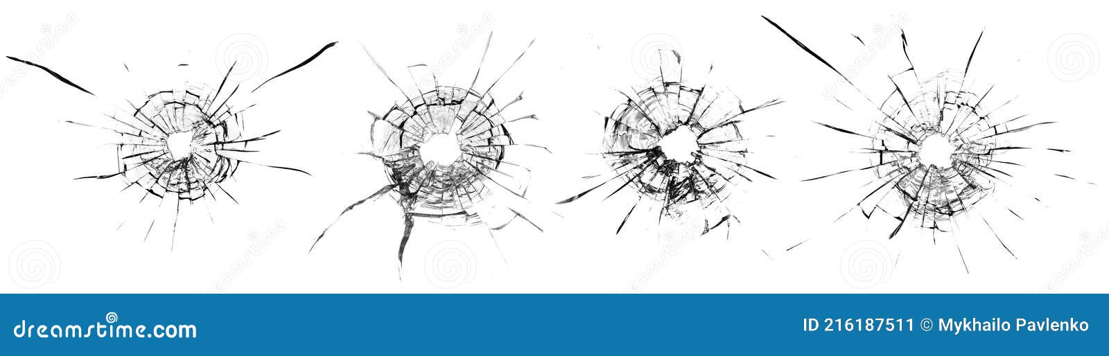 Bullet Holes in the Glass, Collage or Set. Stock Image - Image of ...