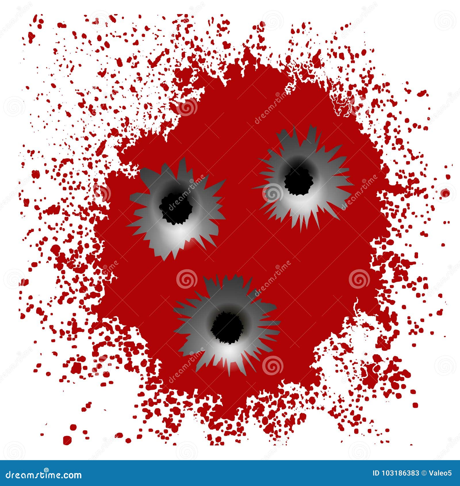 Bullet Holes on Red Blood Splatter Background Stock Illustration ...