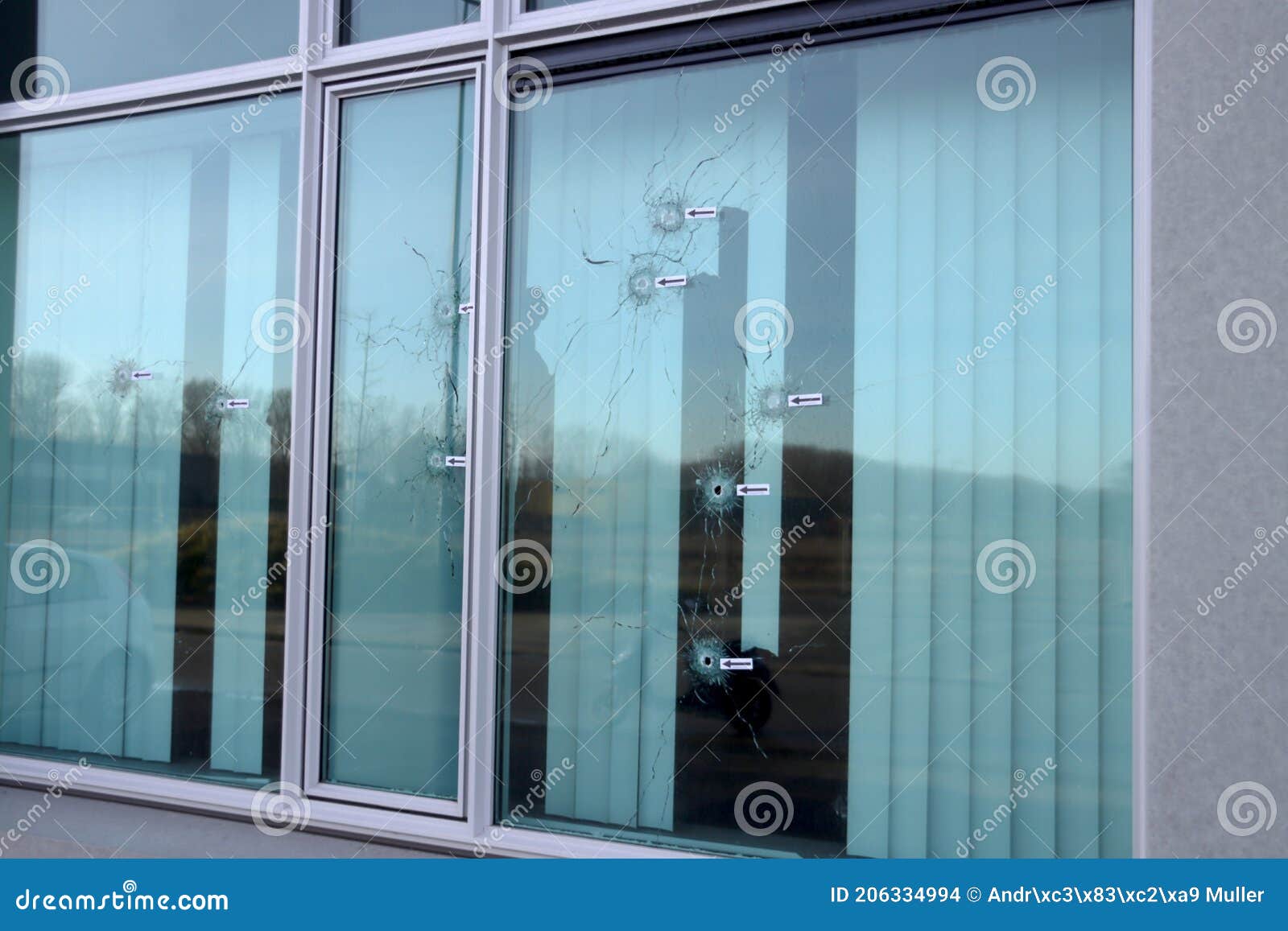 Bullet Holes in Windows, Doors and Wall after Attac Stock Photo - Image ...
