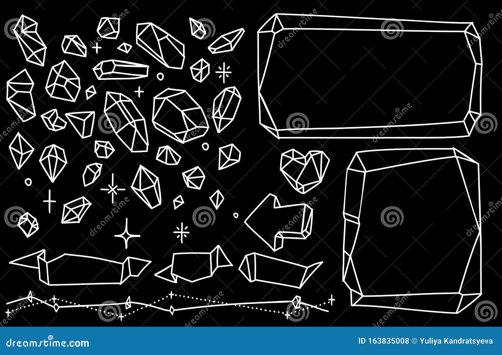 Crystal Line Doodles Set. Hand Drawn Frames with Gemstones for Notebook ...