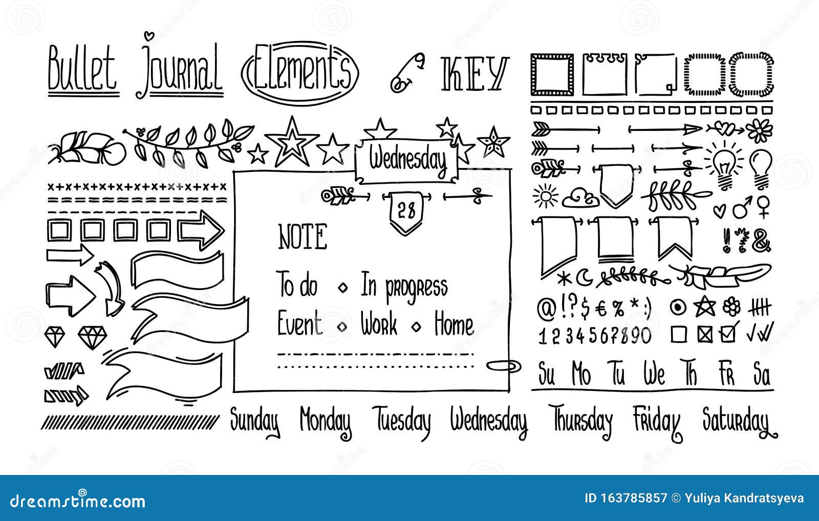 Bullet Journal Hand Drawn Elements For Notebook, Diary. Cute Hand Drawn ...