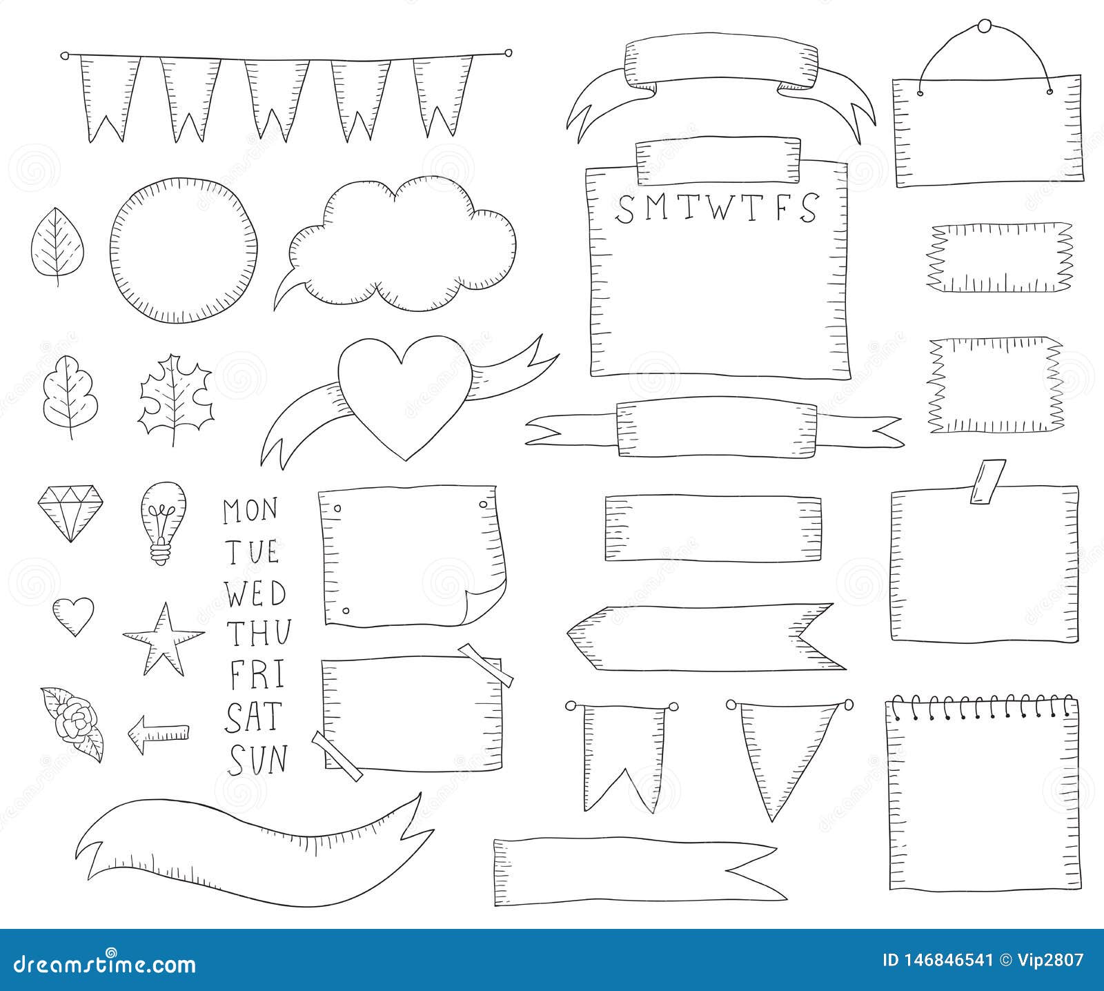 Bullet Journal Hand Drawn Elements for Notebook. Stock Vector ...
