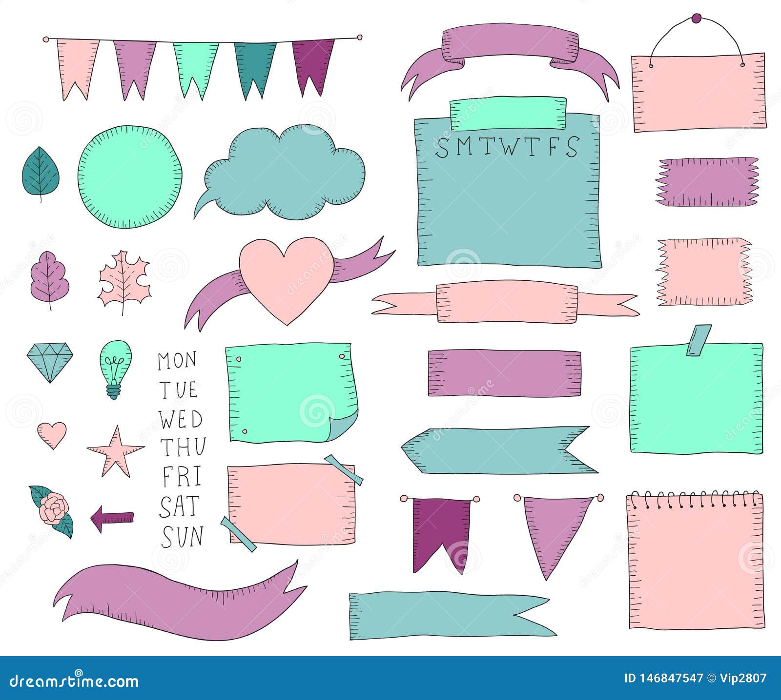 Bullet Journal Hand Drawn Elements for Notebook. Stock Vector ...