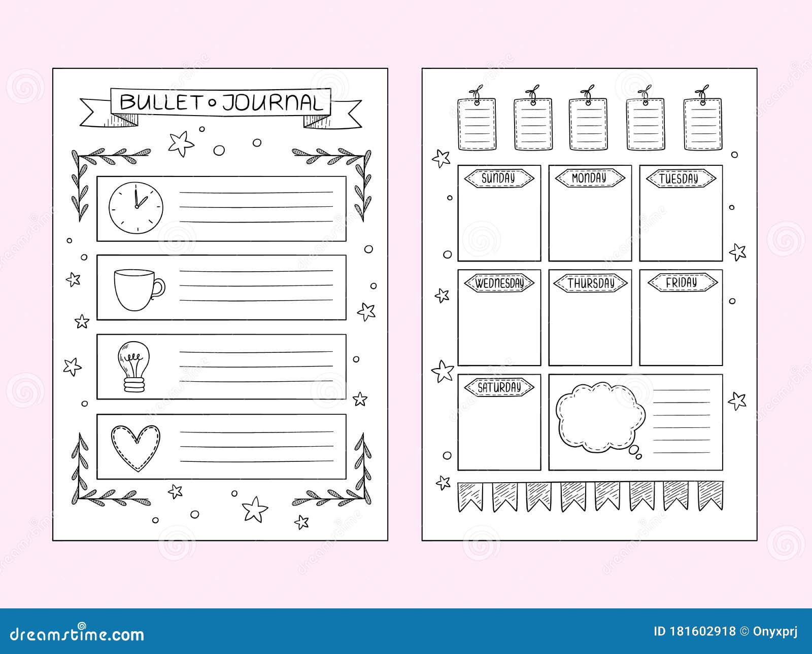Bullet Journal Pages. Vector Design Templates Of Hand Drawn Notes And ...