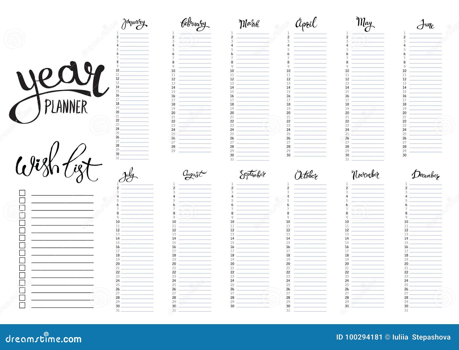 Monthly Planner Template. Year Calendar Notes Grid, 2020 Planners ...