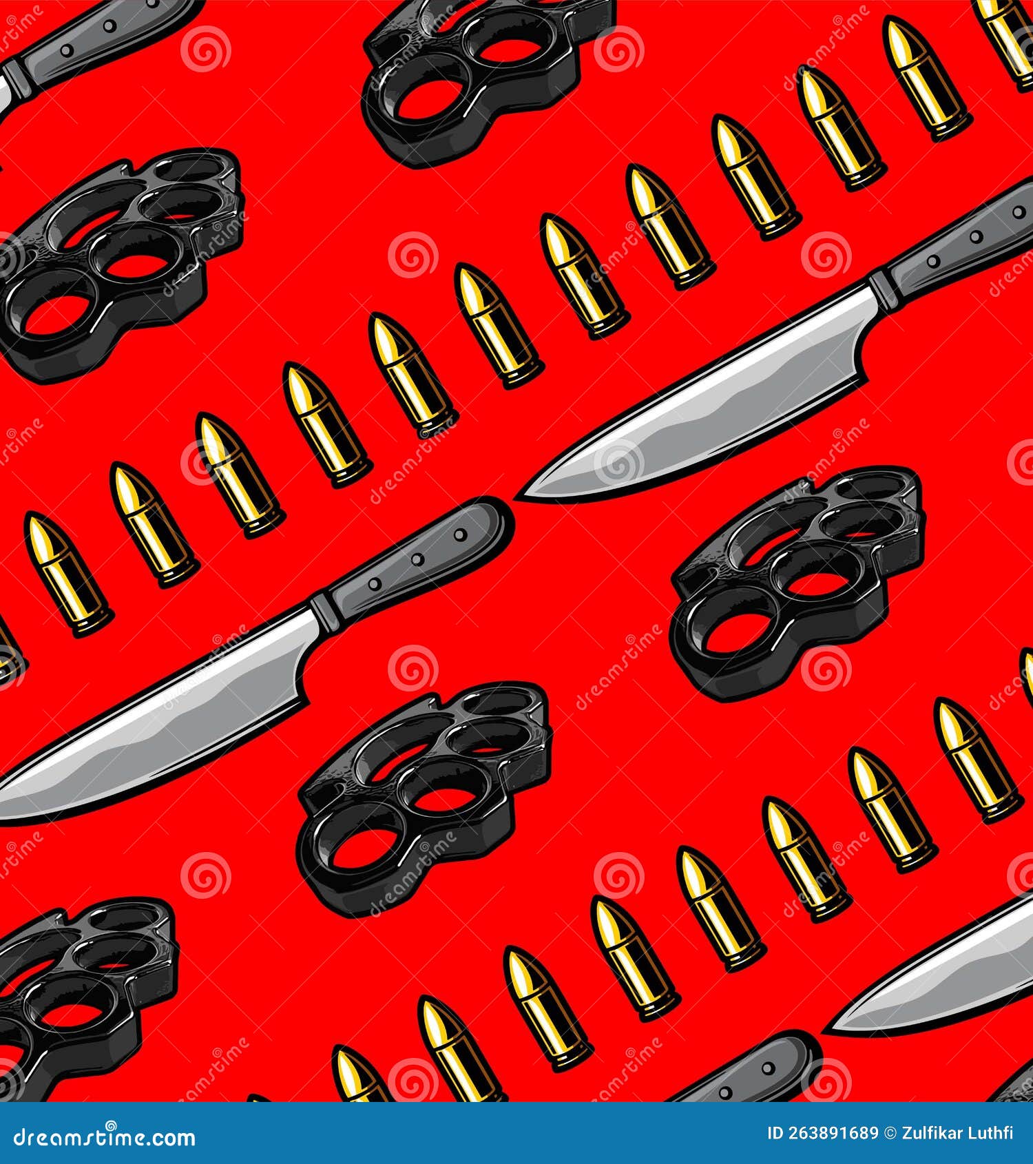 Bullet, Knife and Knuckle Pattern Stock Vector - Illustration of white ...