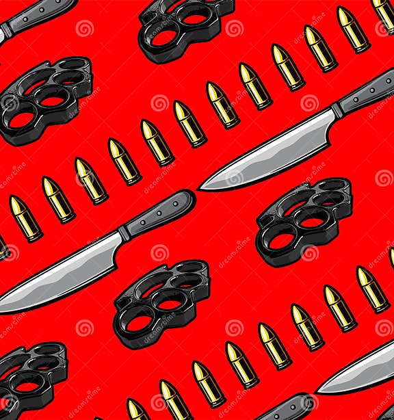 Bullet, Knife and Knuckle Pattern Stock Vector - Illustration of white ...
