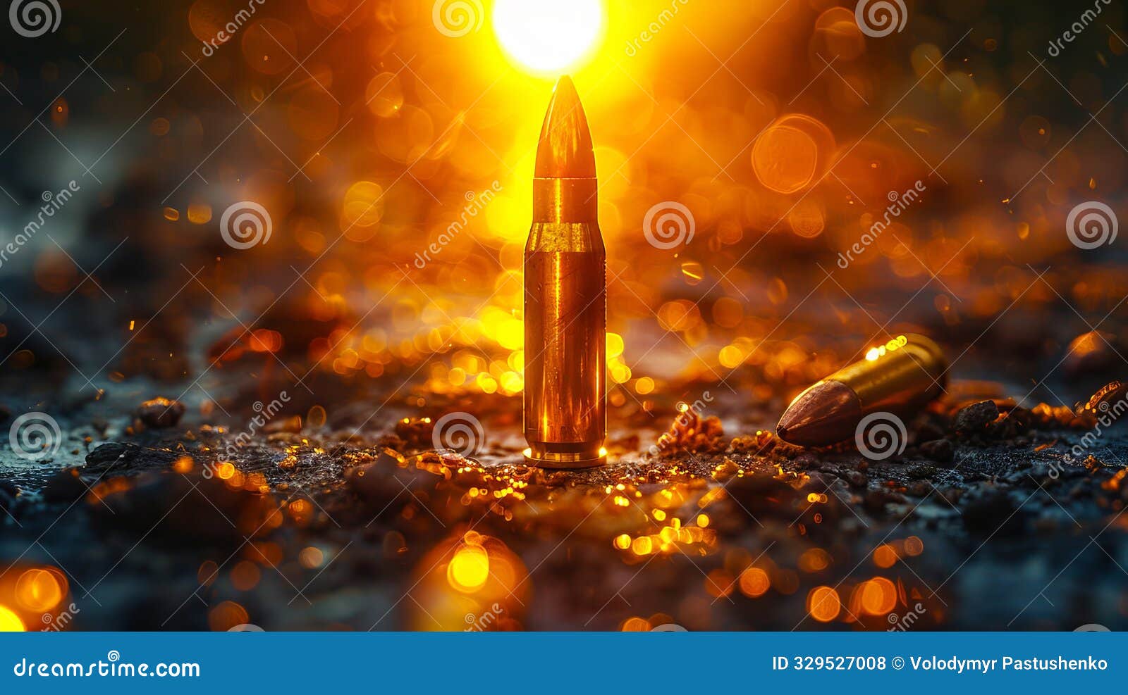 A Bullet Laying on the Ground with the Sun in the Background Stock ...