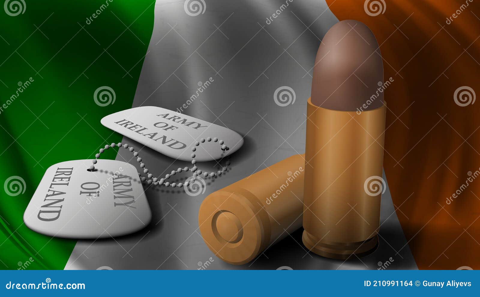 Bullet and Military Token in National Flag of Ireland . 3D Rendering ...