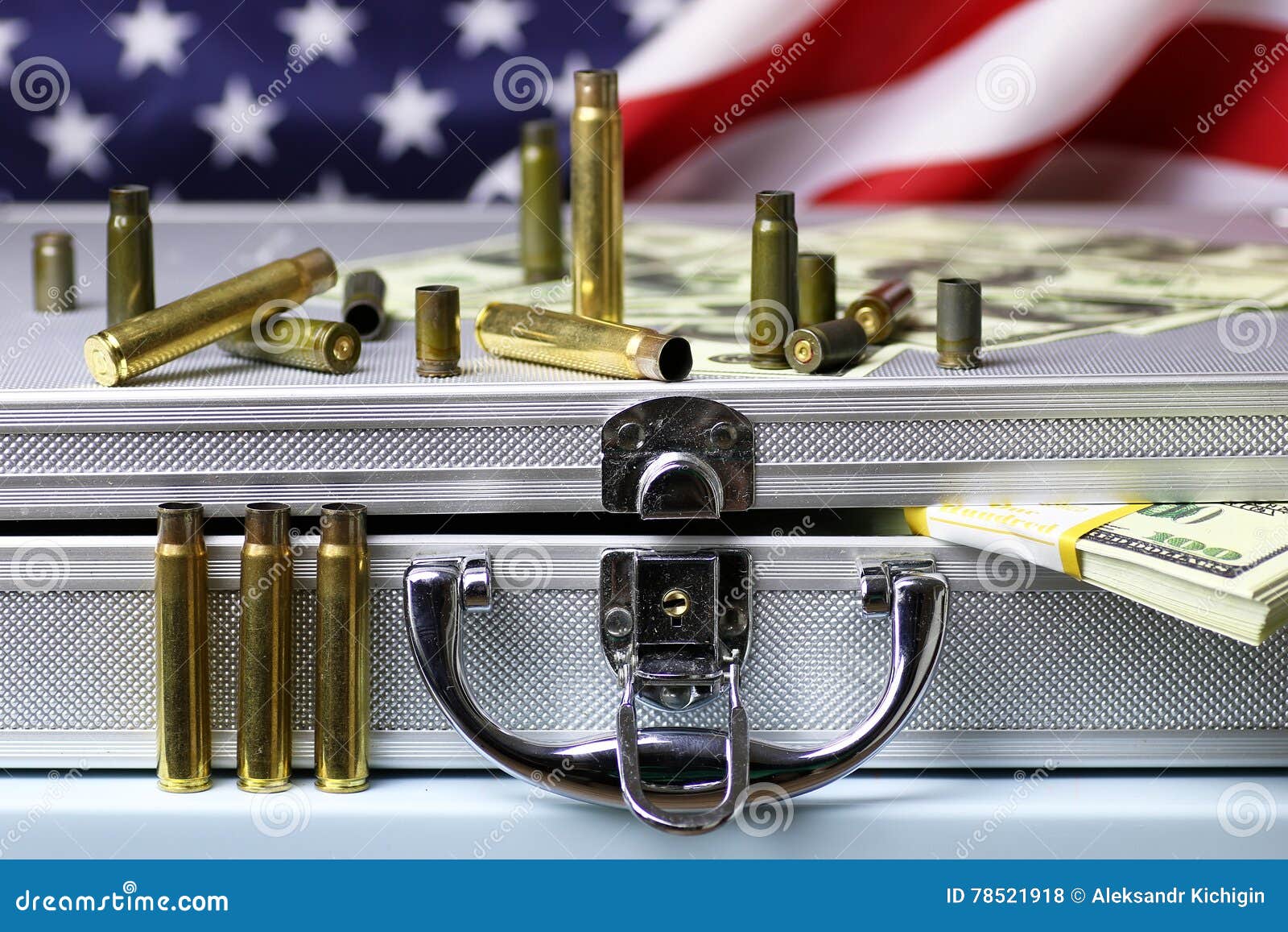 Bullet and Money Dollar on the Silver Case Stock Photo - Image of ammo ...