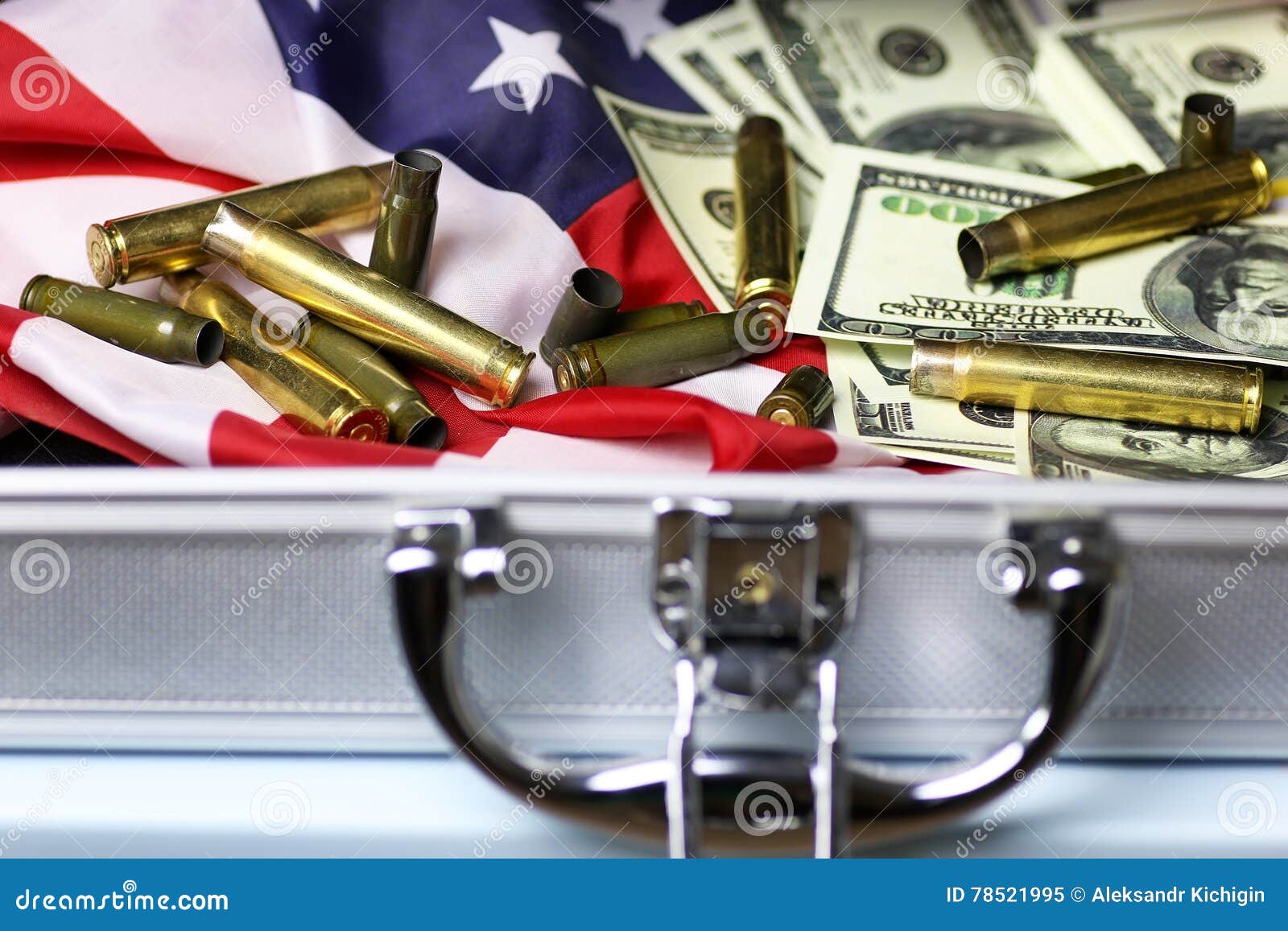 Bullet and Money Dollar on the Silver Case Stock Image - Image of ...
