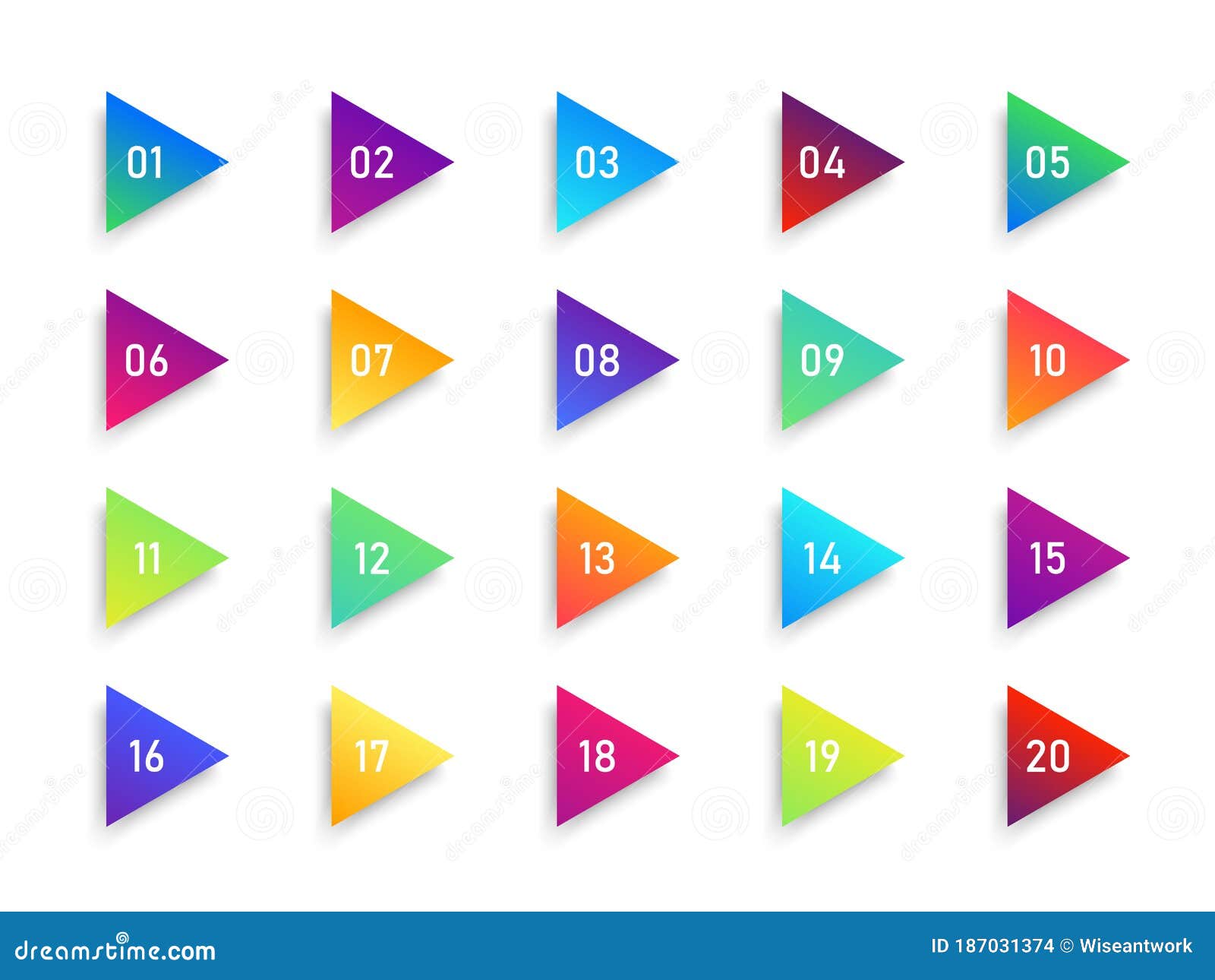 Bullet Number Icon. Triangle Arrow of Infographic. 20 Gradient Box or ...