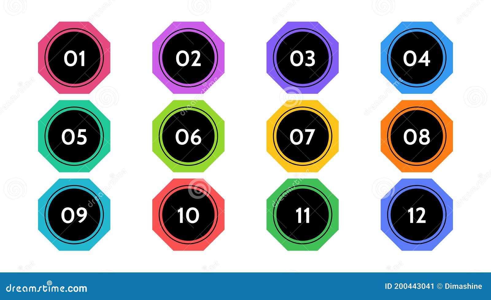 Bullet Points Data, Info Markers. Icon Arrow Set. Number Flags 1 To 12 ...