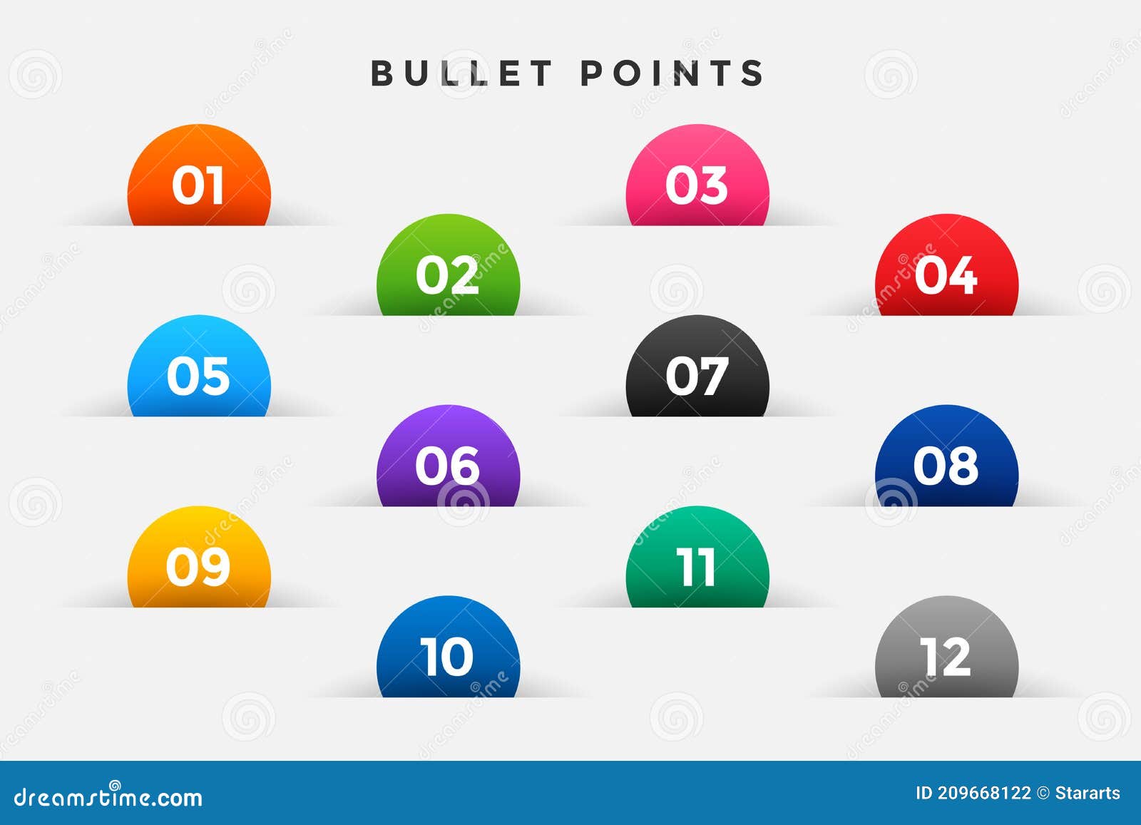 Bullet Points Numbers Set in Half Circle Style Stock Vector ...