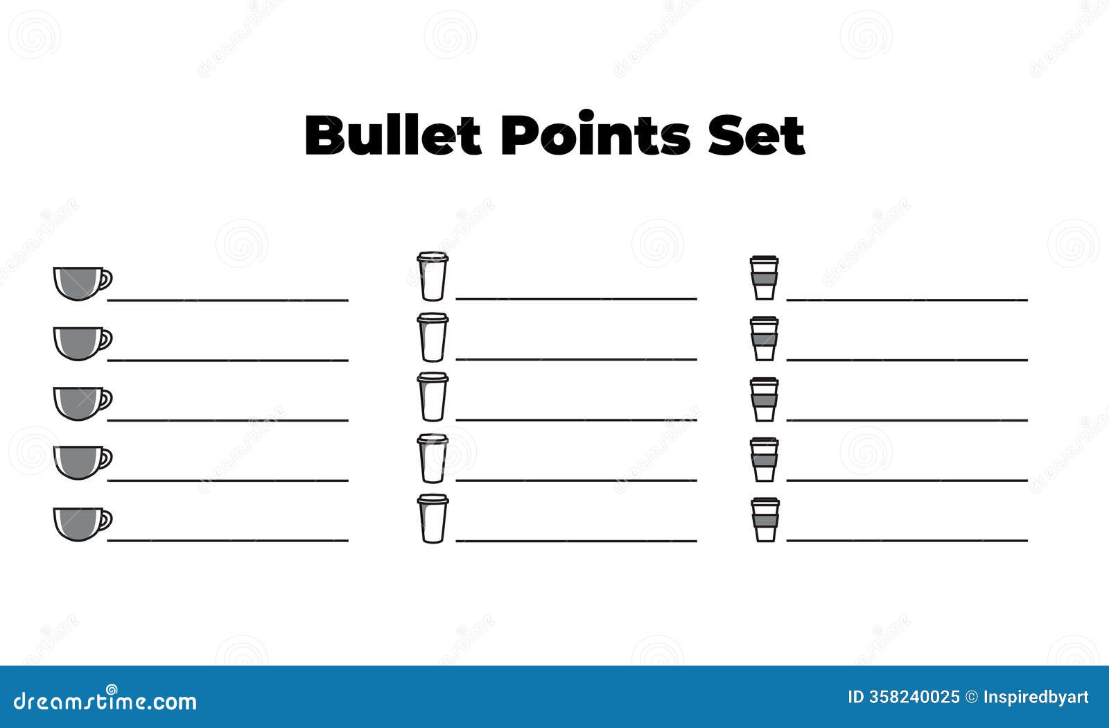 Bullet Points Set of Vector, Simple Design in Three Coffee Cup Icon in ...