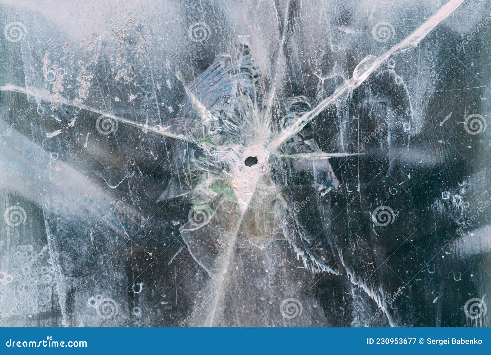 Bullet Shattered Window Glass with a Hole Stock Image - Image of dirty ...