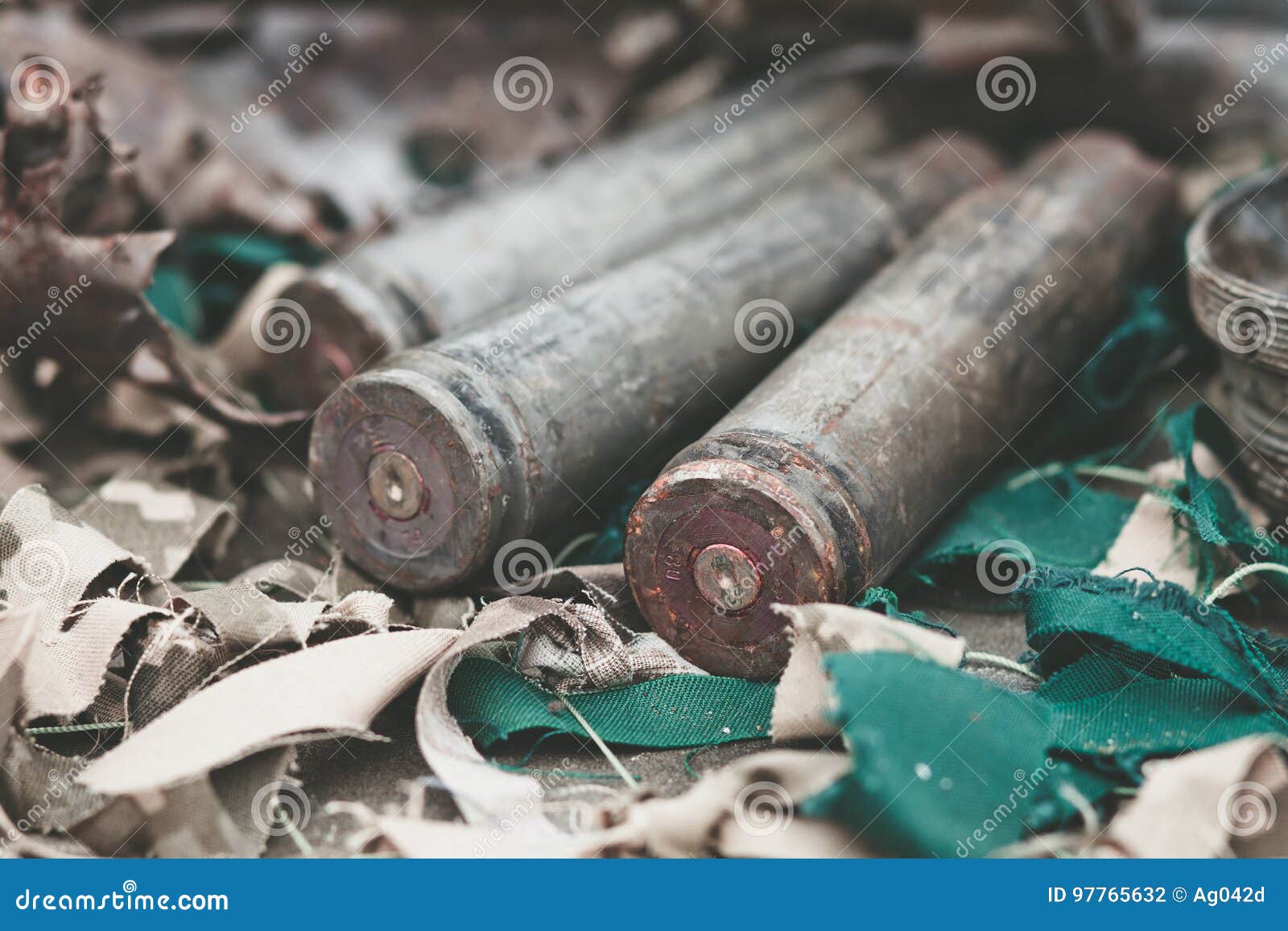 Bullet Shells from Heavy Machine Gun on the Table with Camouflage ...