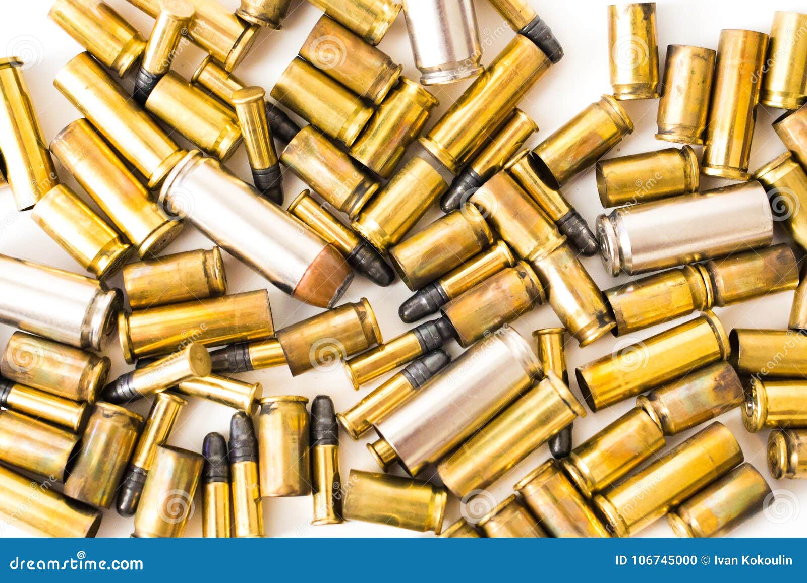 Bullet Shells on a White Background Stock Photo - Image of army ...