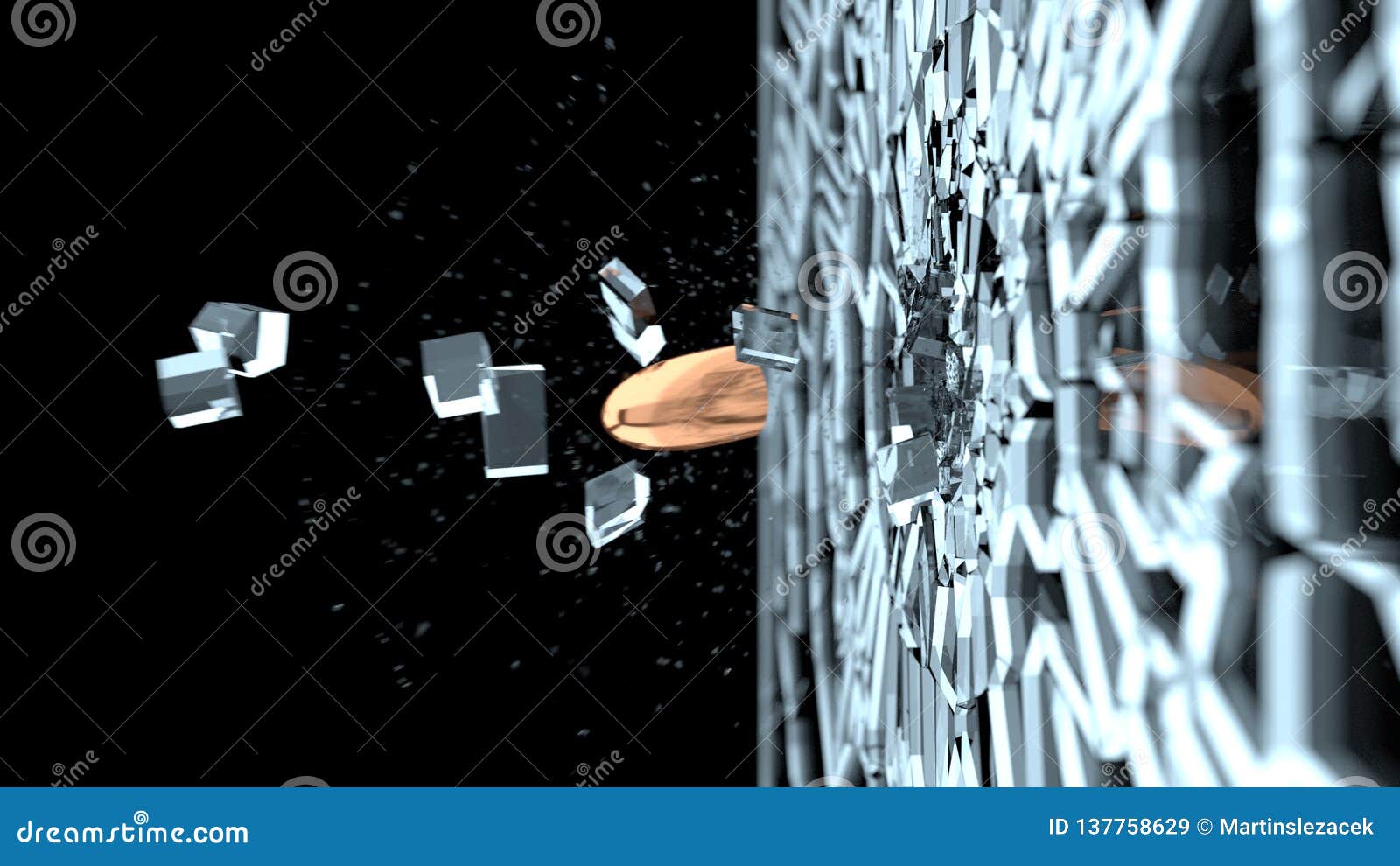 Bullet Shot To Glass Window. Shattered And Broken Glass After ...