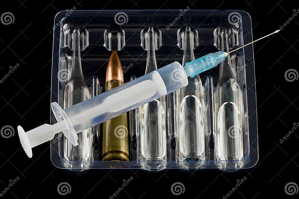 Bullet, Syringe and Ampoules Stock Image - Image of deadly, macro: 13404965