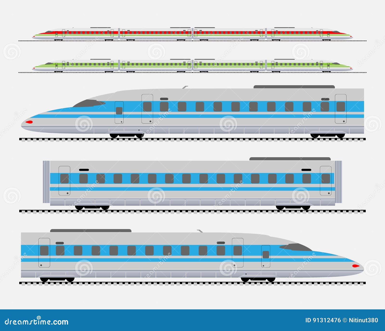 Passenger Express Trains. Railway Carriages. Cartoon Set Of Subway Or ...