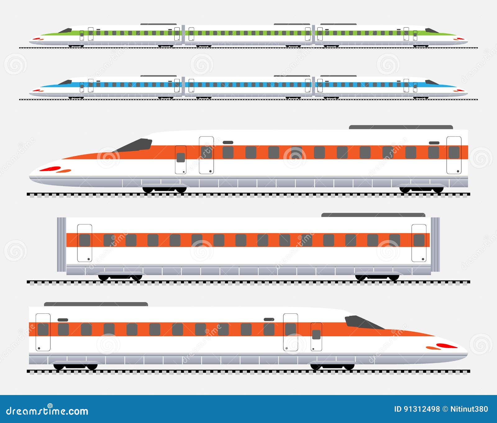 Passenger Express Trains. Railway Carriages. Cartoon Set Of Subway Or ...