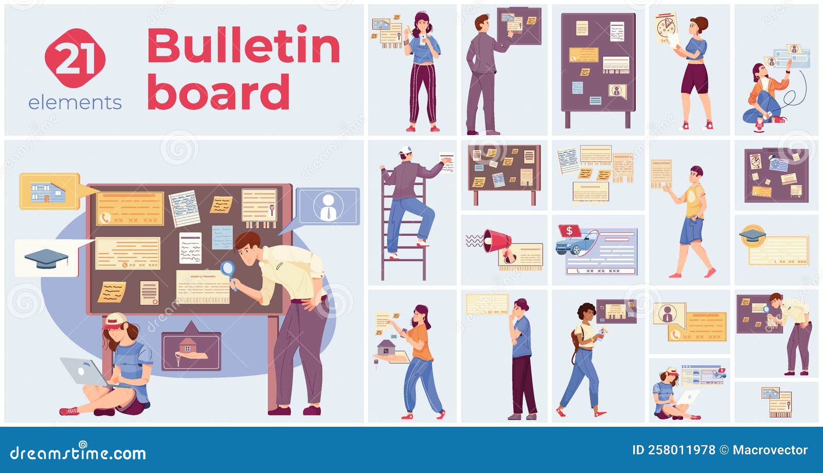 Bulletin Board Composition Set Stock Vector - Illustration of ...