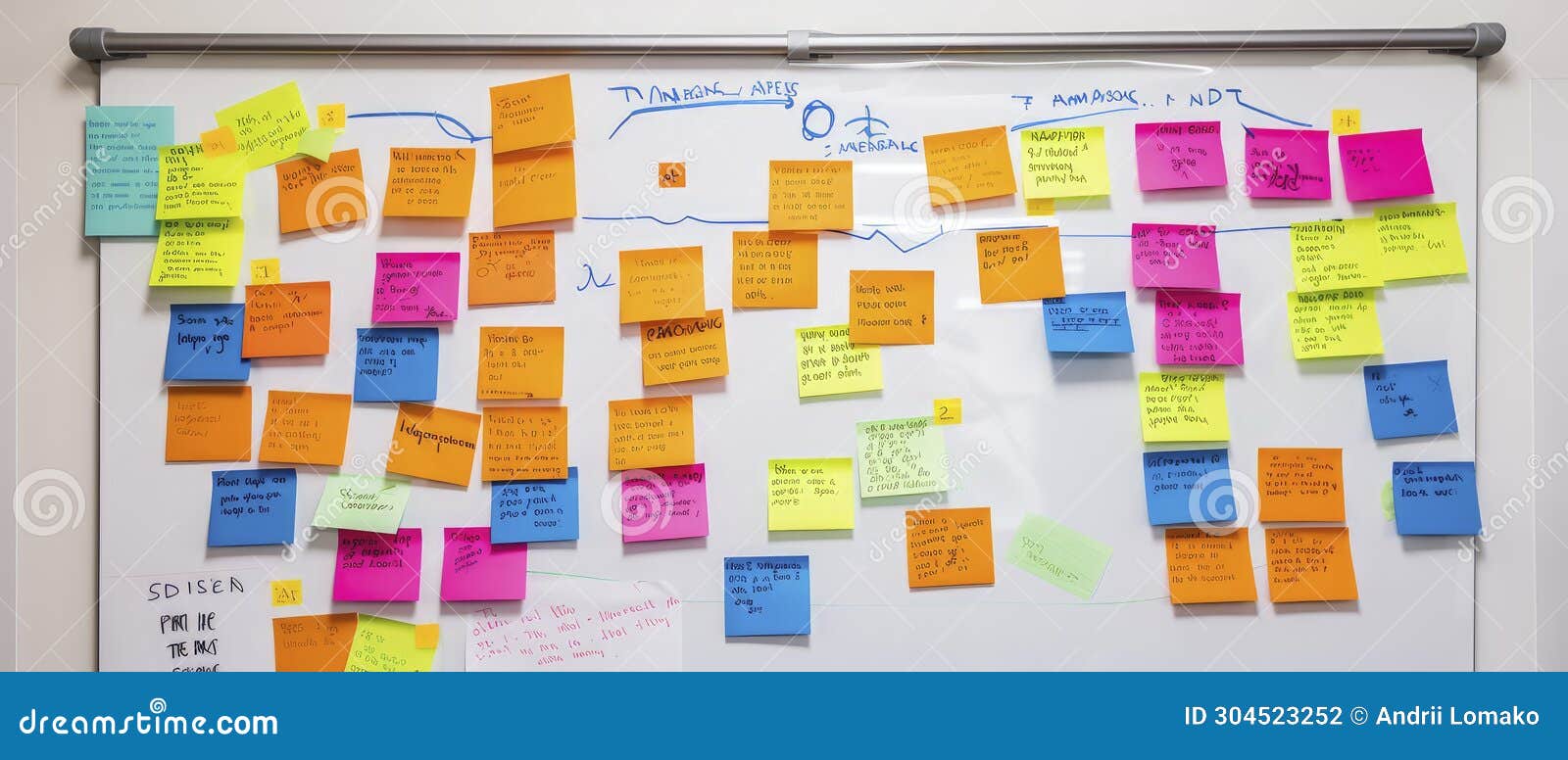 Bulletin Board Covered in Post it Notes, Organization and Communication ...