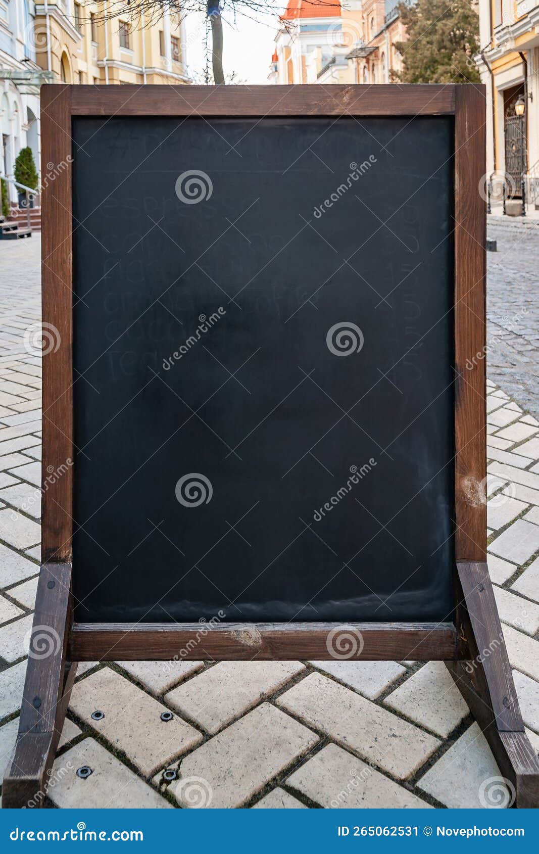 Bulletin Board. Street Cafe. Empty Menu Board on the Street. Close-up ...