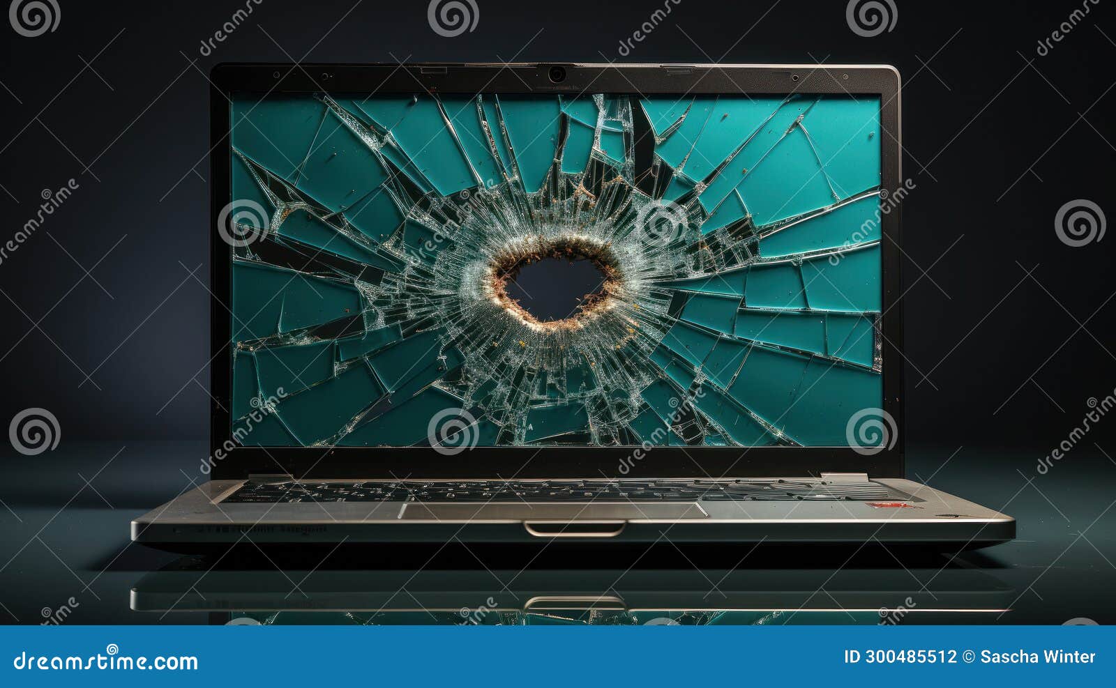Bulletproof Tech: Laptop with Circular Bullet Hole Stock Photo - Image ...