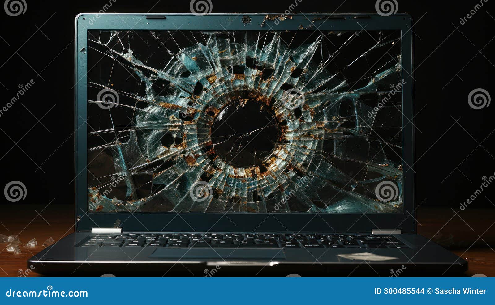 Bulletproof Tech: Laptop with Circular Bullet Hole Stock Photo - Image ...