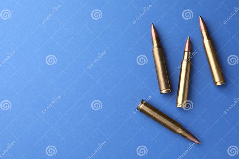 Bullets on Blue Background, Flat Lay. Space for Text Stock Photo ...
