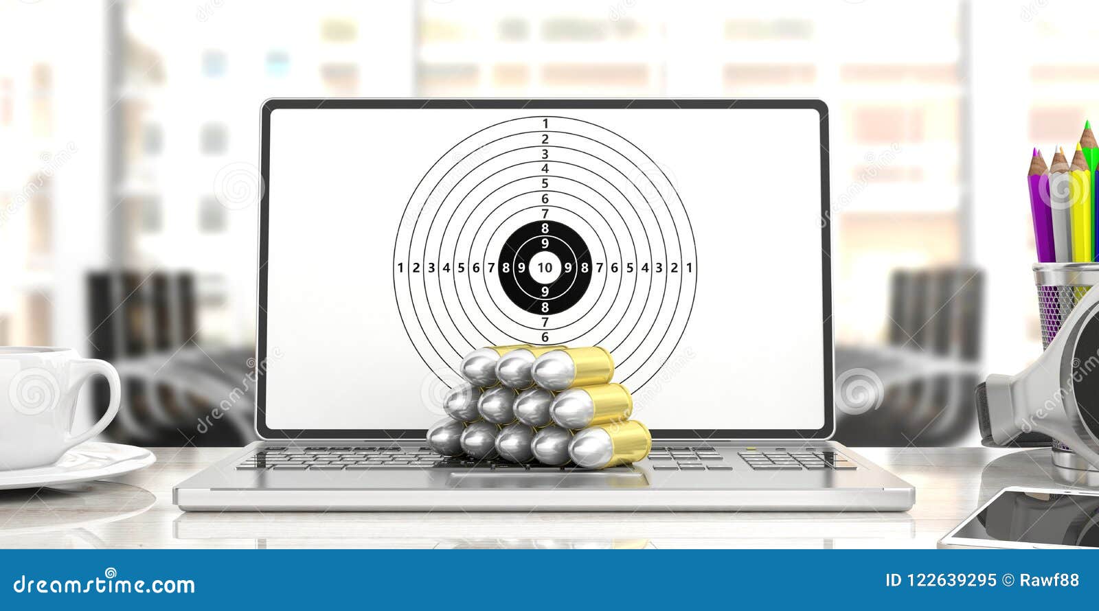 Bullets On A Computer, Shooting Target On The Screen, Blur Office ...