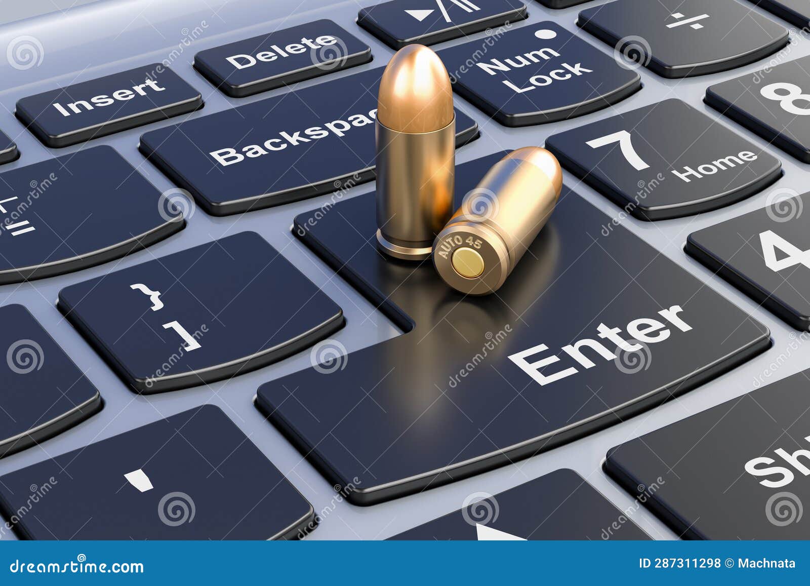 Bullets on Laptop Keyboard. 3D Rendering Stock Illustration ...