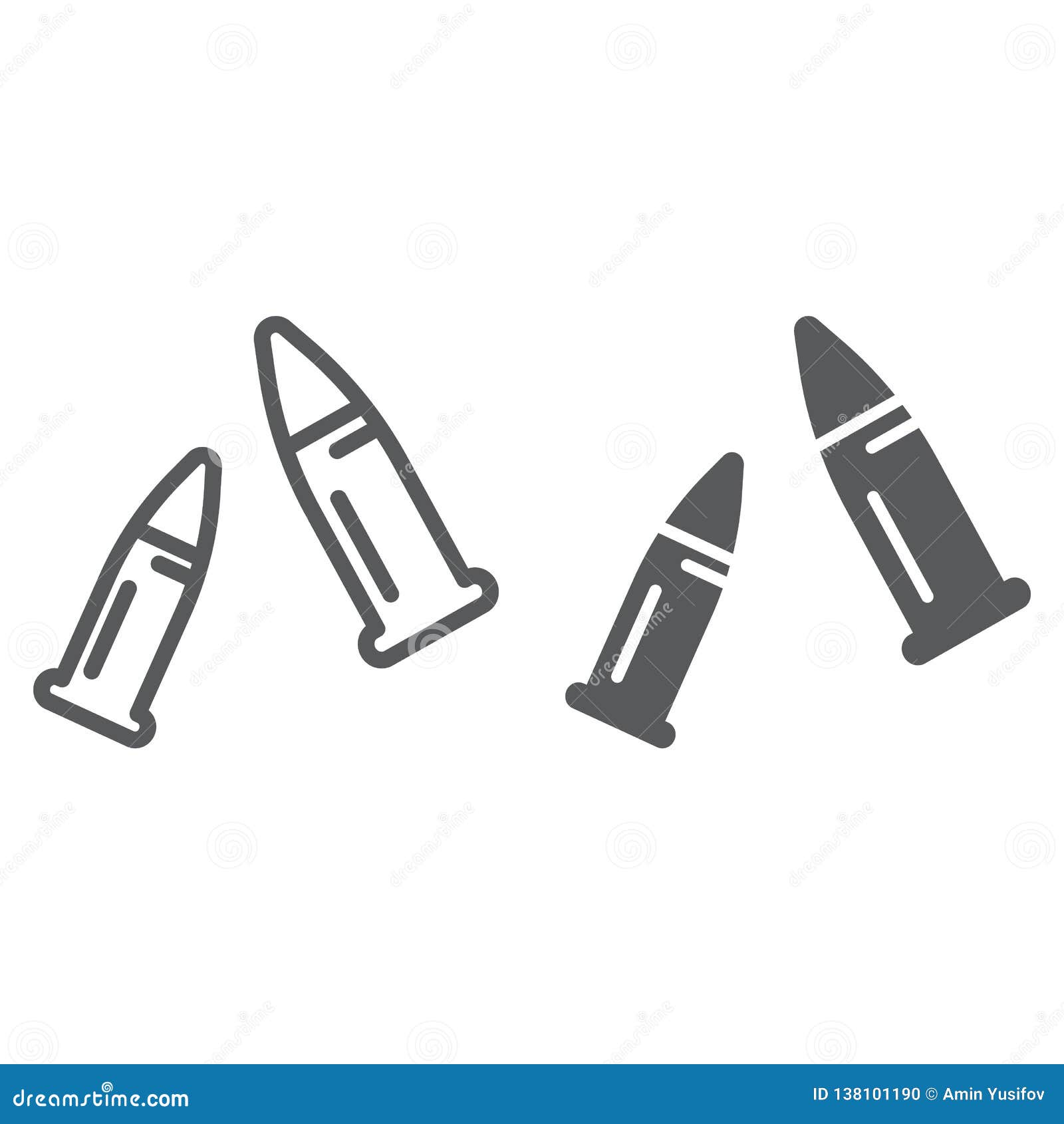 Bullets Line Icon, Ammo And Caliber, Ammunition Sign, Vector Graphics ...