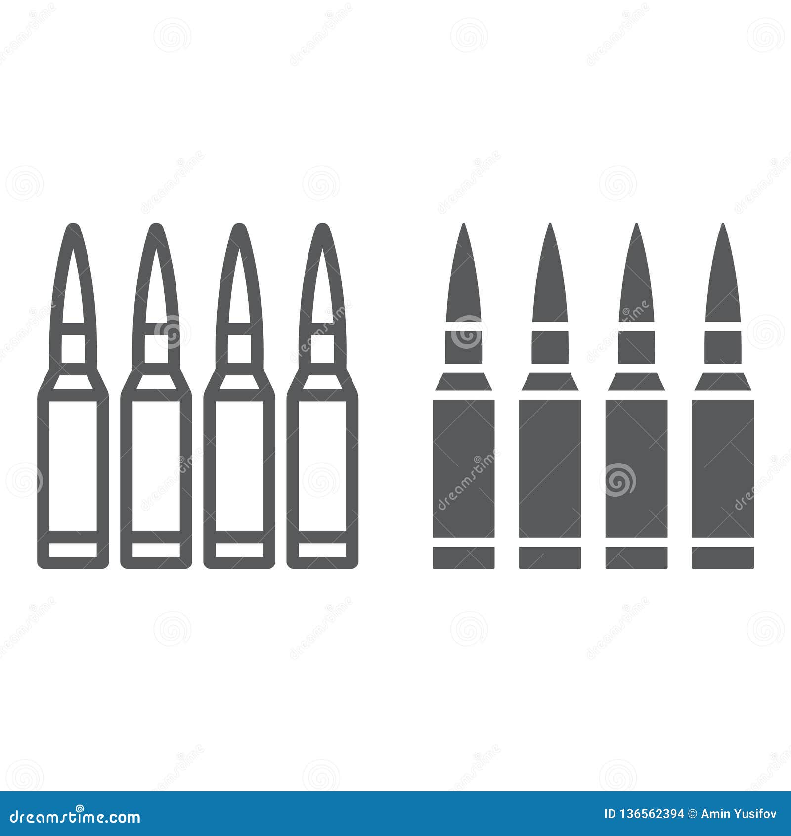 Bullets Line Icon, Ammo And Caliber, Ammunition Sign, Vector Graphics ...