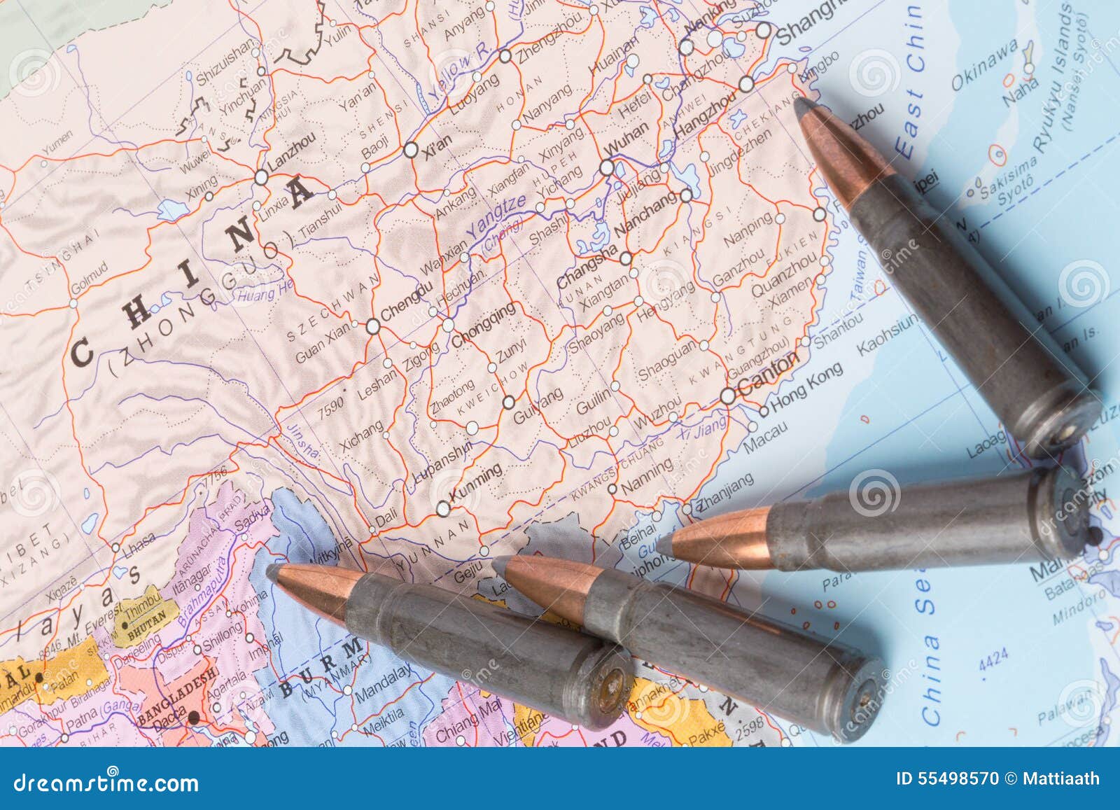 Bullets on the Map of China Stock Photo - Image of aggression, paper ...