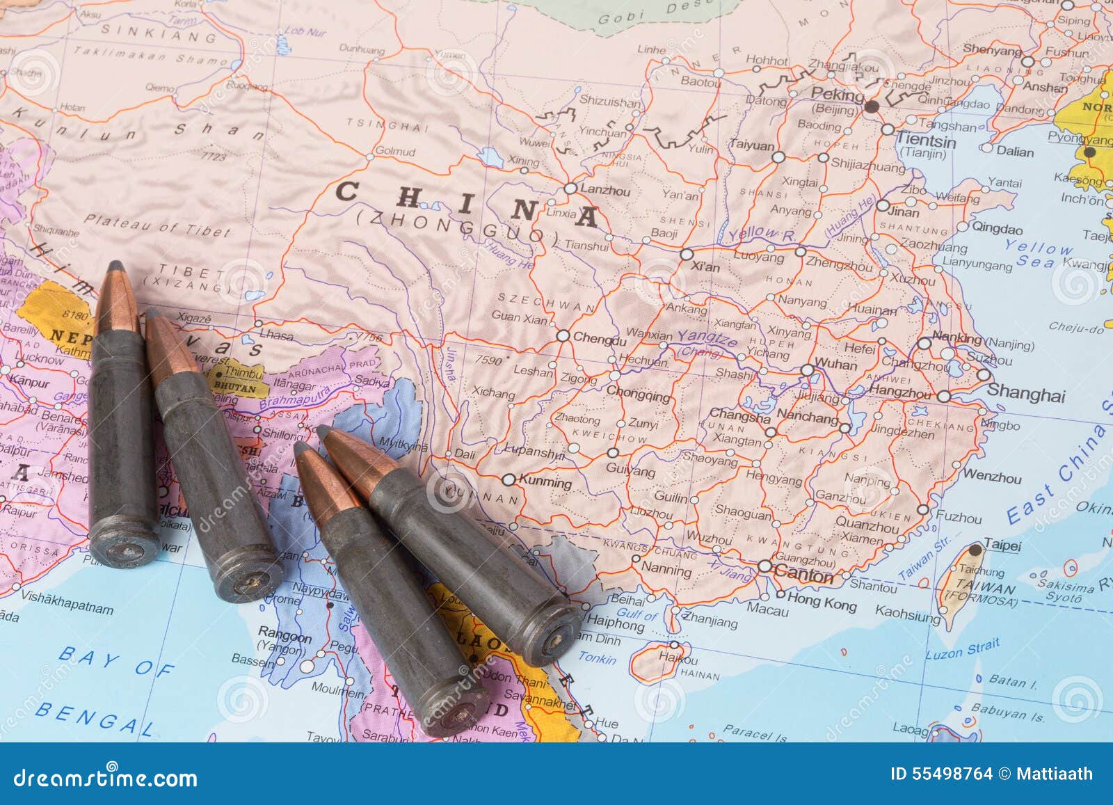 Bullets on the Map of China Stock Photo - Image of cartridge, journey ...