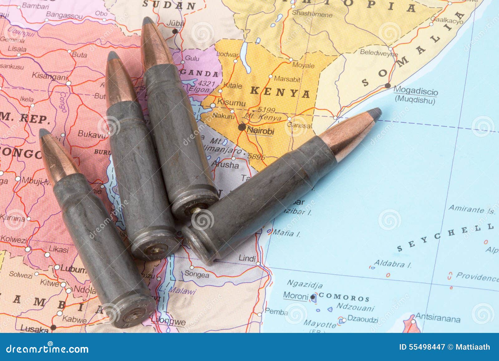 Bullets on the Map of Kenya Stock Image - Image of metal, aggression ...